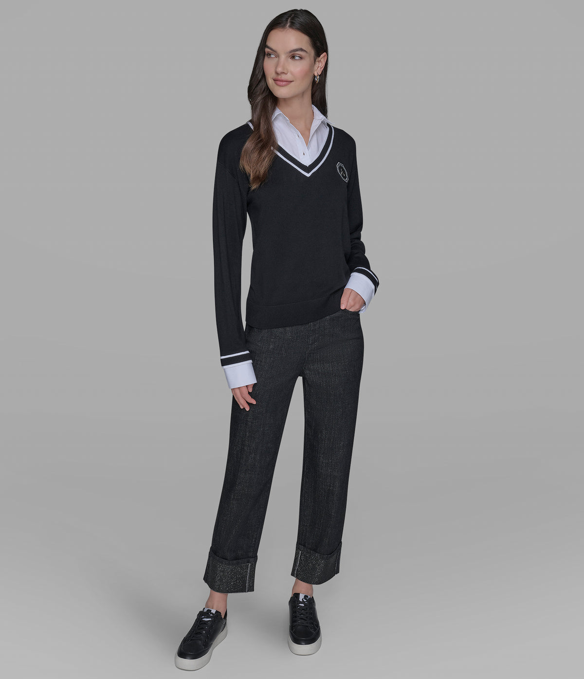 Twofer Varsity Sweater | Sweaters & Tops | Karl Lagerfeld Paris