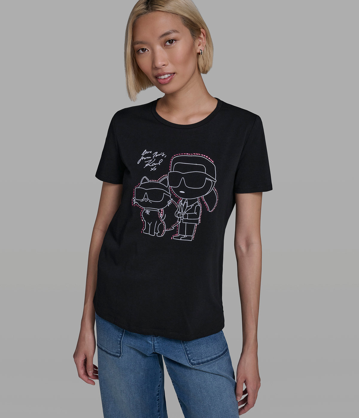 Embellished Duo Outline Tee | Tees & Tanks | Karl Lagerfeld Paris